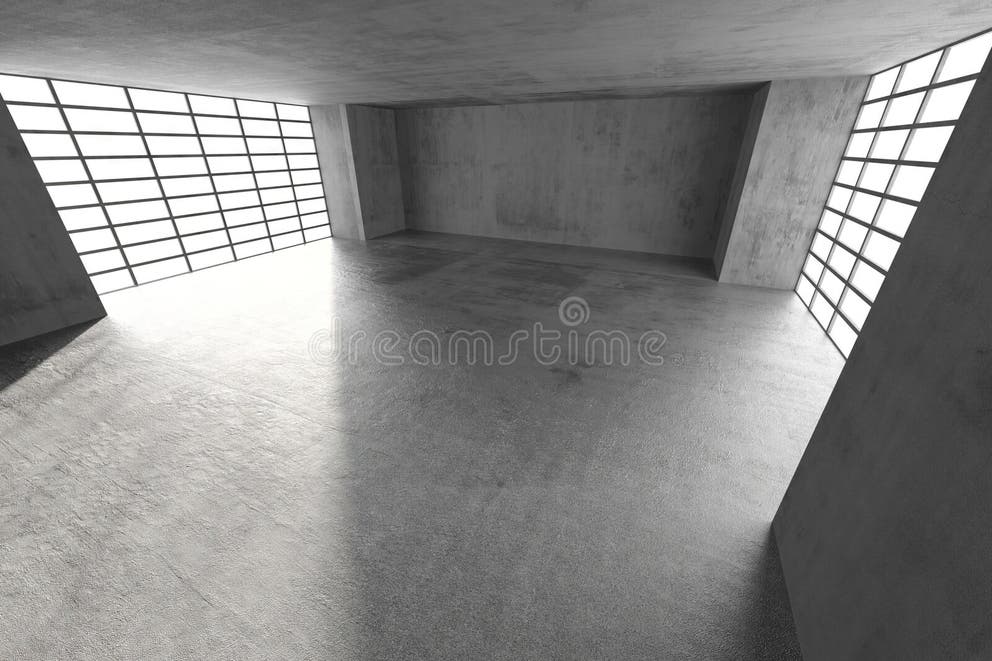 Minimalist Concrete Room with Grid Windows and Natural Light Stock ...