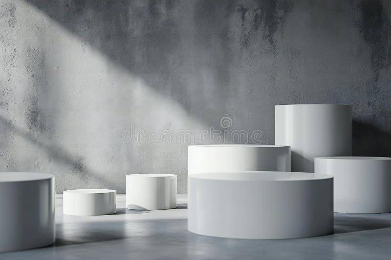 Minimalist Concrete Scene with White Round Podiums Stock Illustration ...