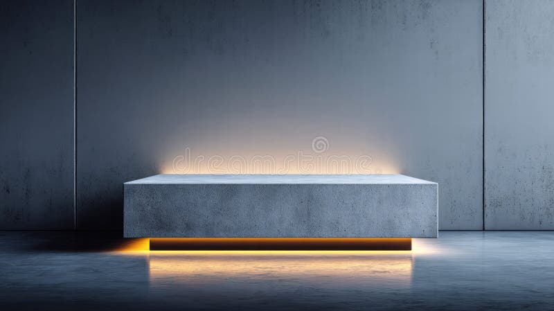 A Minimalist Concrete Stage Illuminated with Warm Lighting in a Modern ...