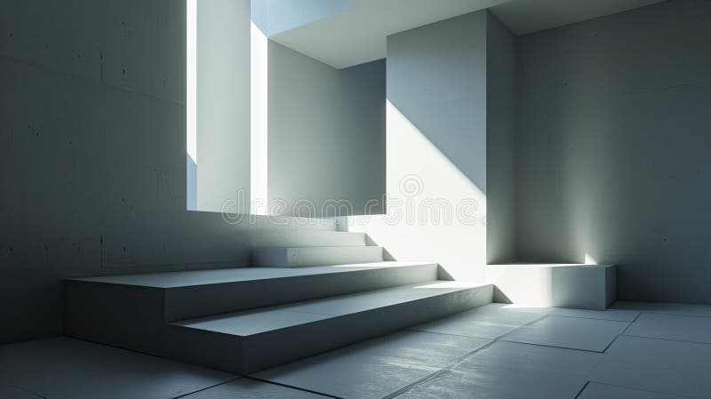 A Minimalist Concrete Staircase Bathed in Natural Light, Creating a ...