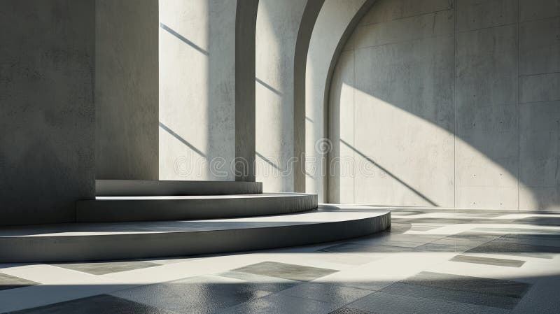 A Minimalist Concrete Staircase Bathed in Natural Light, Creating a ...