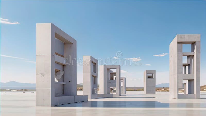 Minimalist Concrete Structures on Concrete Floor, Modern Architecture ...