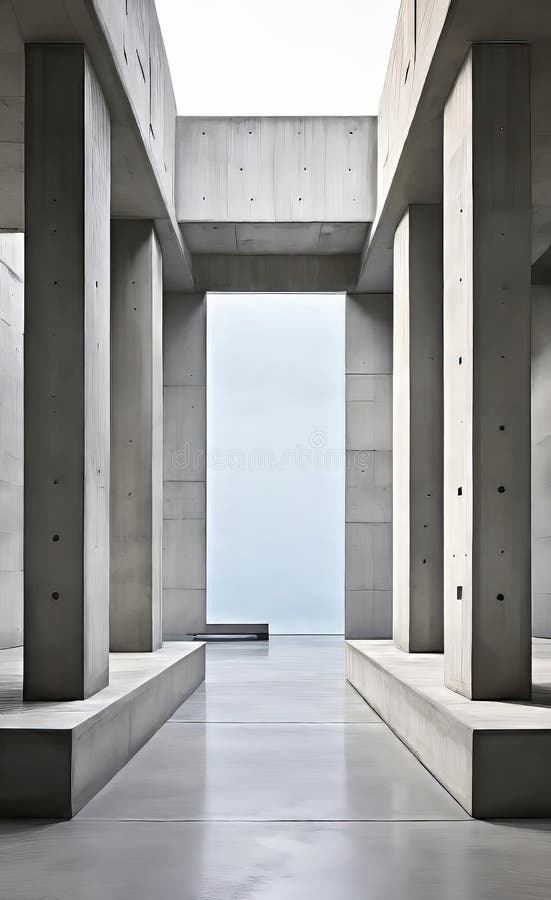 Minimalist Concrete Structures on Concrete Floor, Modern Architecture ...