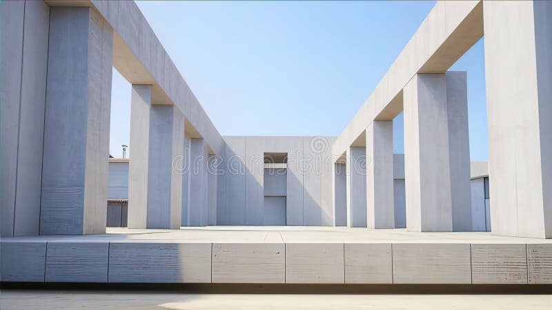 Minimalist Concrete Structures on Concrete Floor, Modern Architecture ...