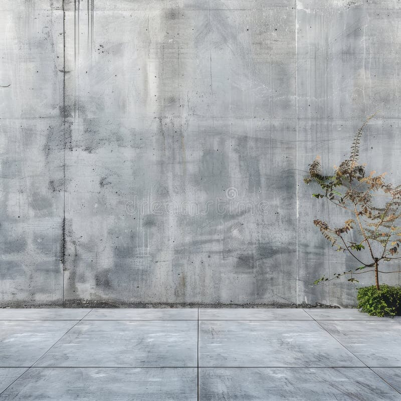 Minimalist Concrete Wall with Sparse Greenery and Modern Urban Design ...