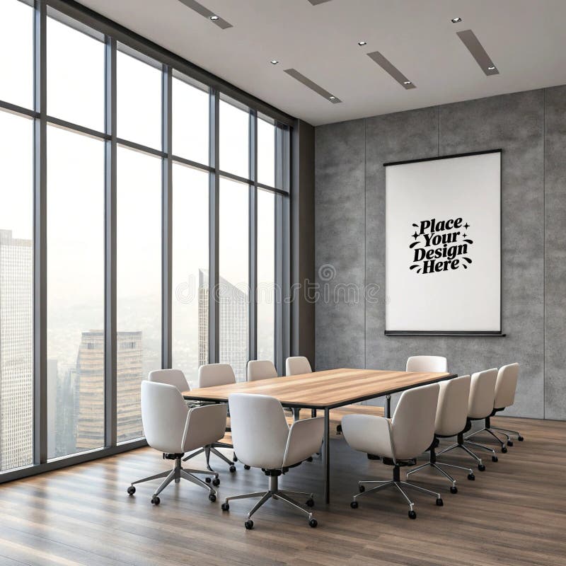 Minimalist Conference Room with Large Vertical Poster Stock ...