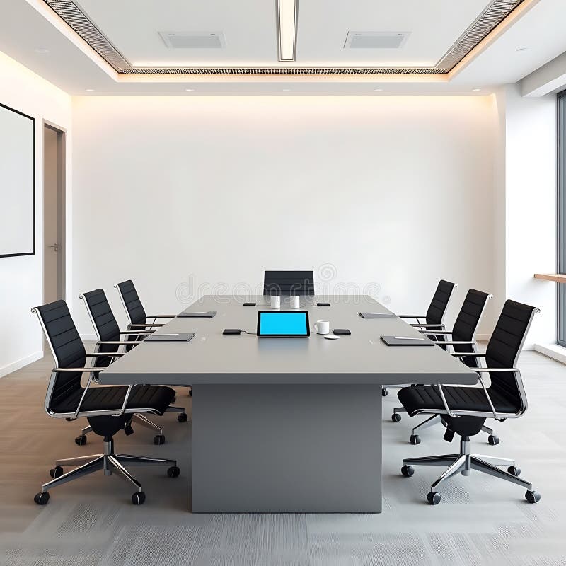 A Minimalist Conference Table in a Contemporary Room with Digital ...