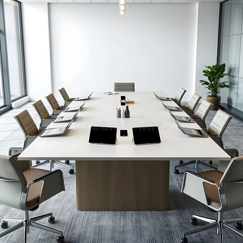 A Minimalist Conference Table in a Contemporary Room with Digital ...
