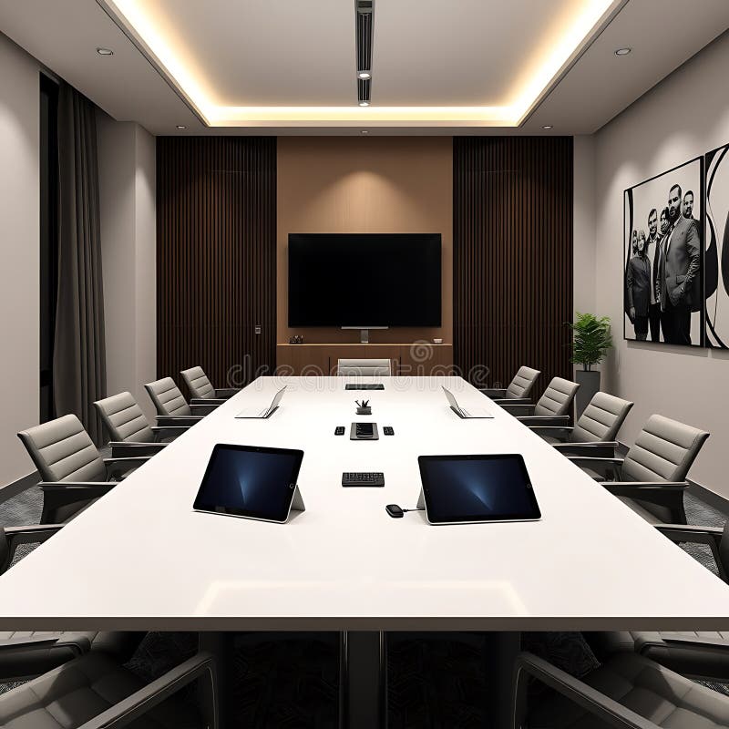 A Minimalist Conference Table in a Contemporary Room with Digital ...