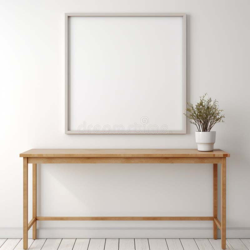 Minimalist Console Table with Empty Frame on White Wall Stock ...
