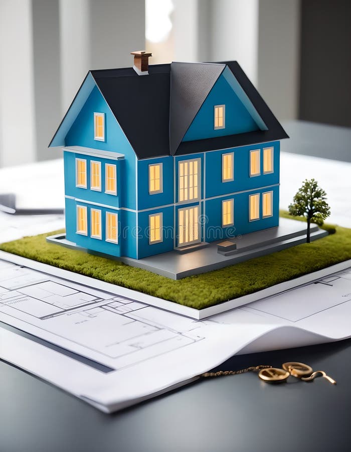 A Minimalist Construction Blueprint with a Detailed House Model ...