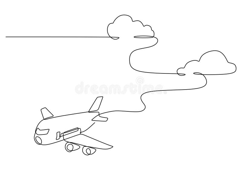 Minimalist Continuous Line Art of Airplane Flying through Clouds Stock ...