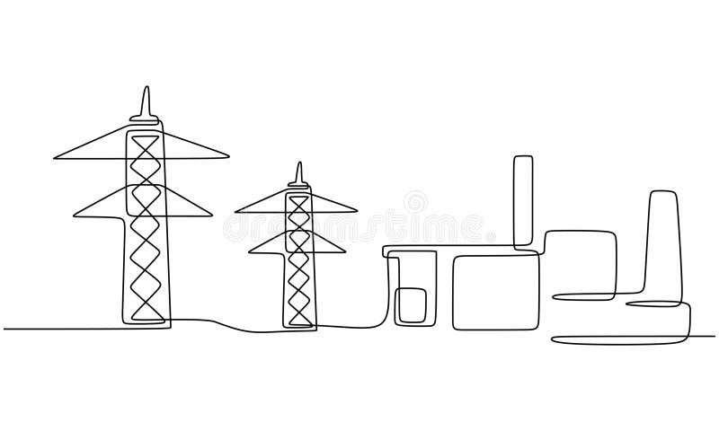 Minimalist Continuous Line Art of Industrial Power Plants for Power ...
