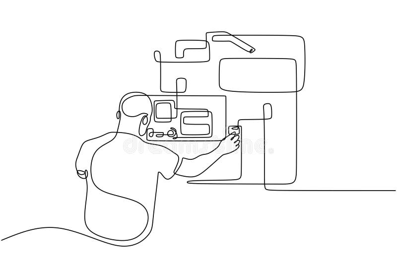 Minimalist Continuous Line Art of a Man Operating a Factory Machine ...
