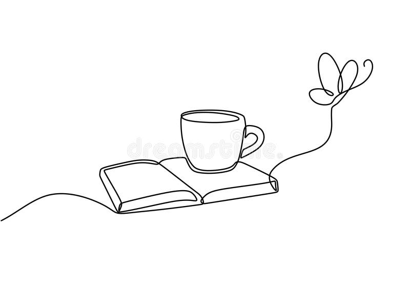 Minimalist Continuous Line Art of Open Book, Cup, and Butterfly for a ...