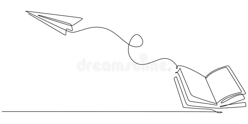 Minimalist Continuous Line Art of Open Book and Paper Plane Design ...