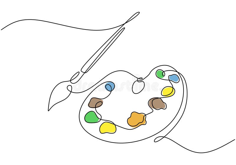 Minimalist Continuous Line Art of Palette and Brush Set for Creative ...