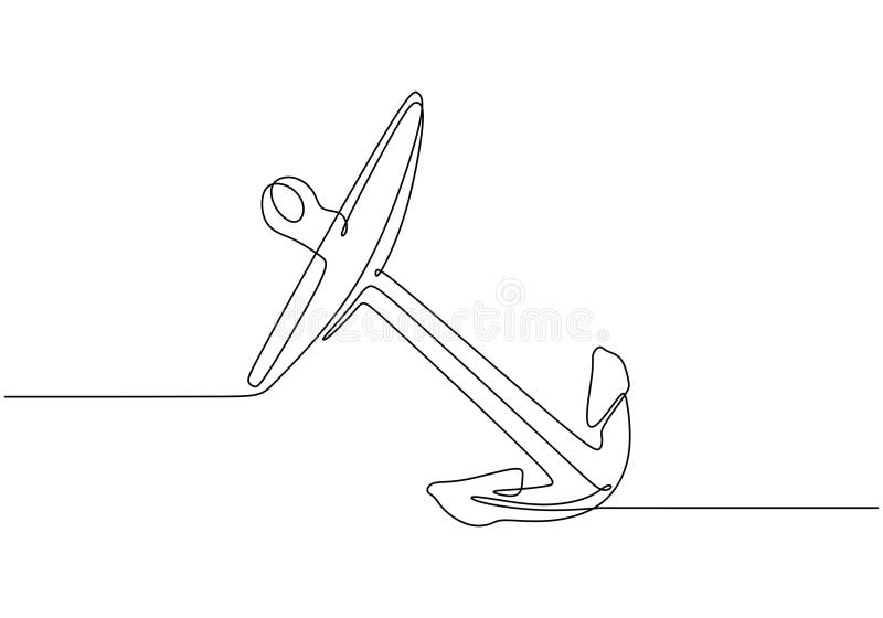 Minimalist Continuous Line Drawing of an Anchor in Hand-Drawn Nautical ...