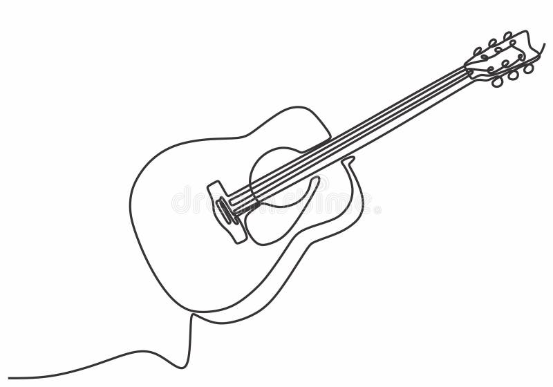 Minimalist Continuous Line Drawing of a Classic Guitar Hand-drawn on ...