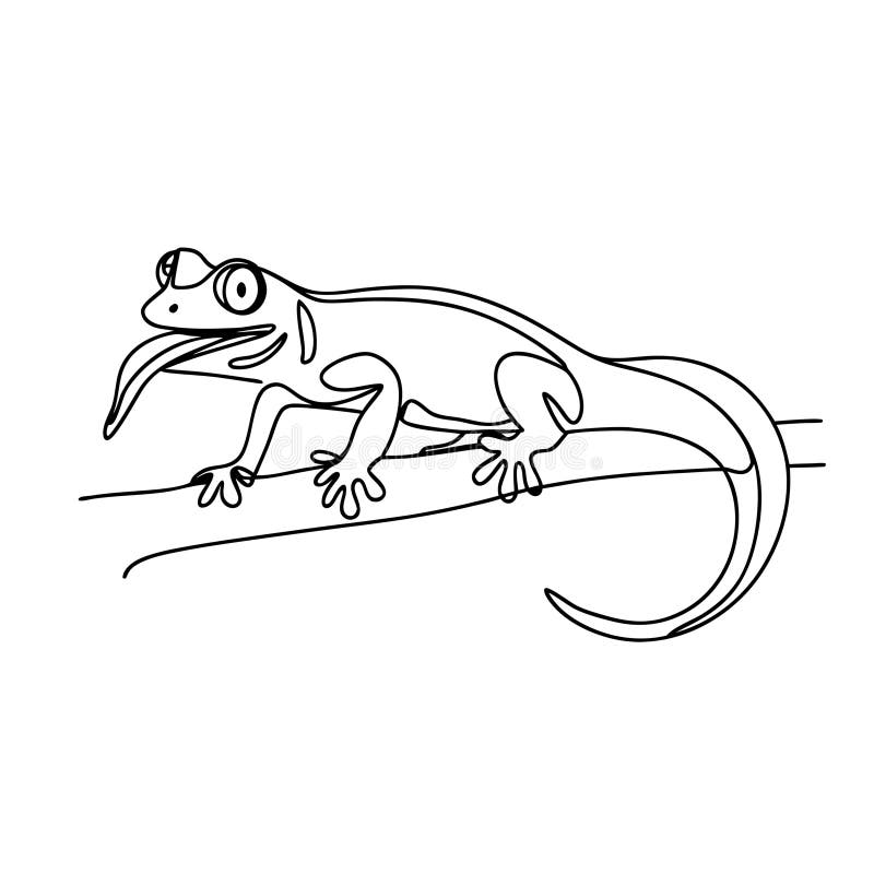 Minimalist Continuous Line Drawing of Gecko with Extended Tongue on ...