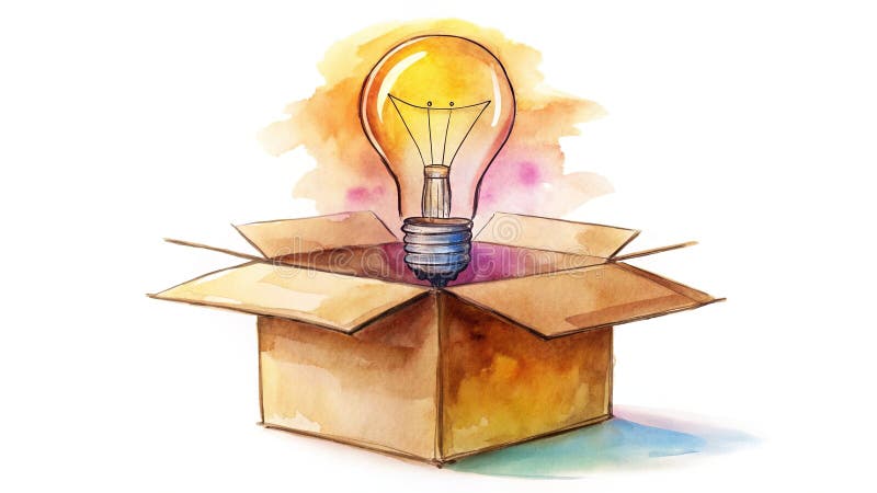 Minimalist Continuous Line Drawing Lightbulb Emerging from an Open Box ...