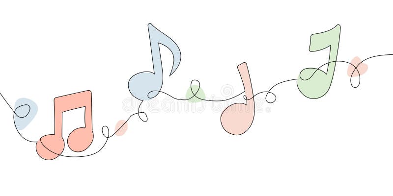 Minimalist Continuous Line Drawing of Music Notes Stock Vector ...