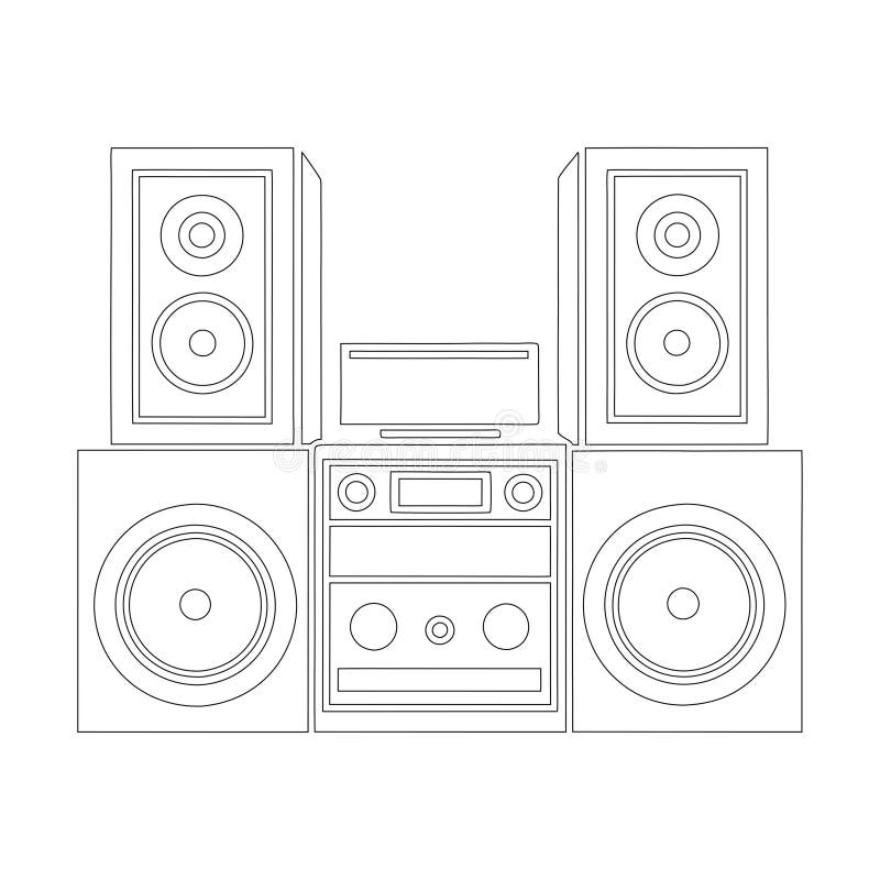 Minimalist Continuous Line Drawing of Music System with Speakers ...