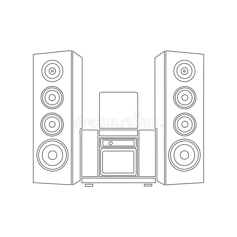 Minimalist Continuous Line Drawing of Music System with Speakers ...