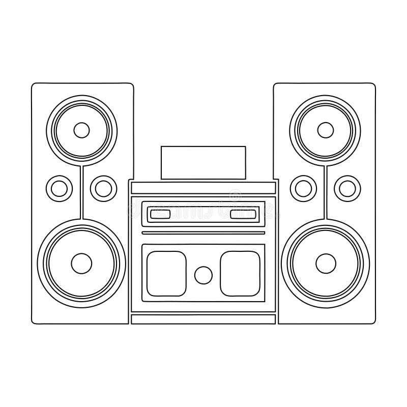 Minimalist Continuous Line Drawing of Music System with Speakers ...
