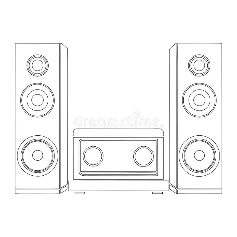 Minimalist Continuous Line Drawing of Music System with Speakers ...