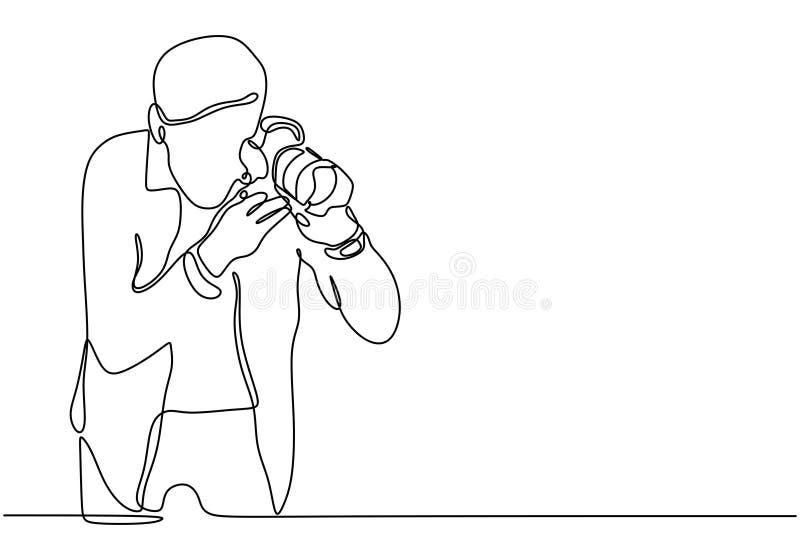 Minimalist Continuous Line Drawing of a Photographer in Hand-Drawn ...
