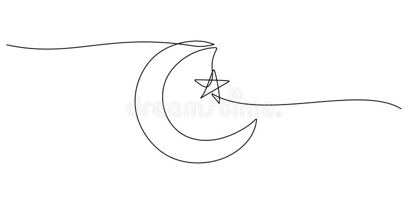 Minimalist Continuous Line Drawing of Star and Moon for Astronomy and ...