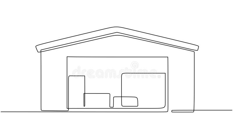 Minimalist Continuous Line Drawing of a Warehouse for Storage ...