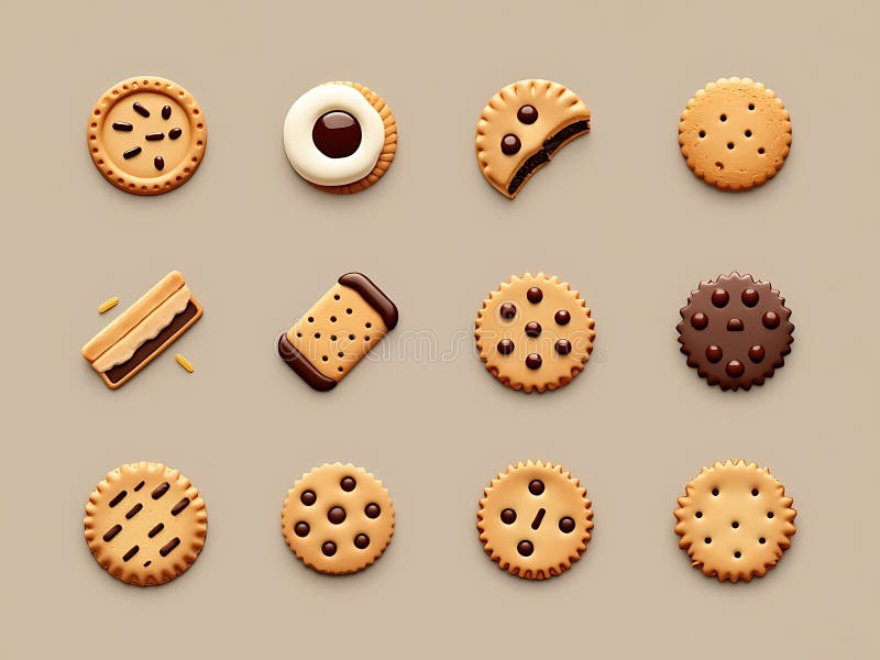 Minimalist Cookie Icons Set with Different Flavors Stock Illustration ...
