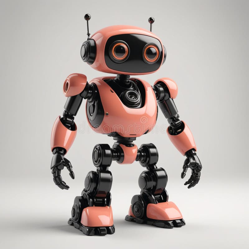 Minimalist Coral and Black Robot in Isolation on White Stock ...
