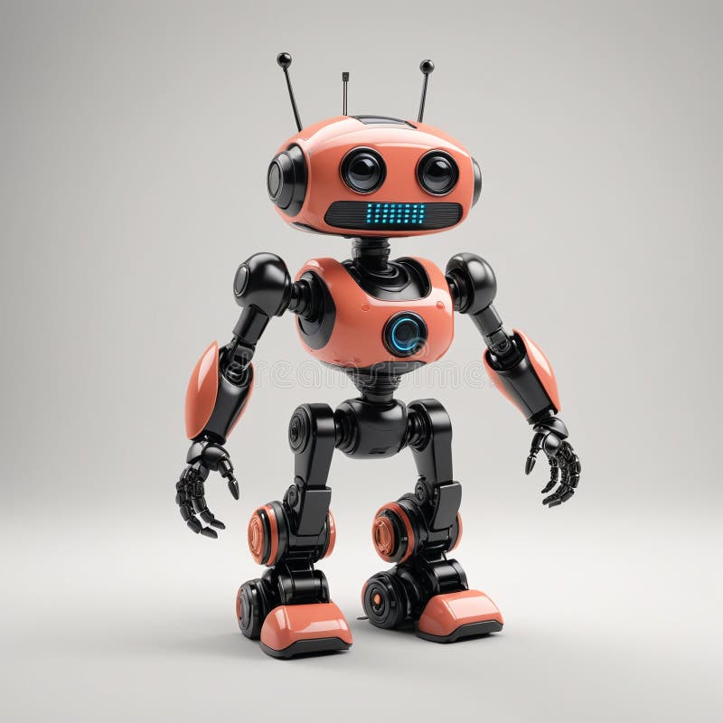 Minimalist Coral and Black Robot in Isolation on White Stock ...