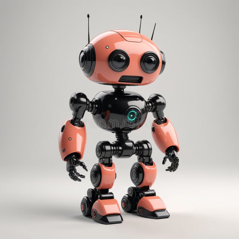 Minimalist Coral and Black Robot in Isolation on White Stock ...