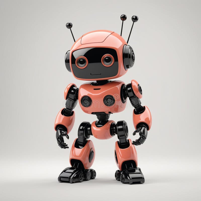 Minimalist Coral and Black Robot in Isolation on White Stock ...