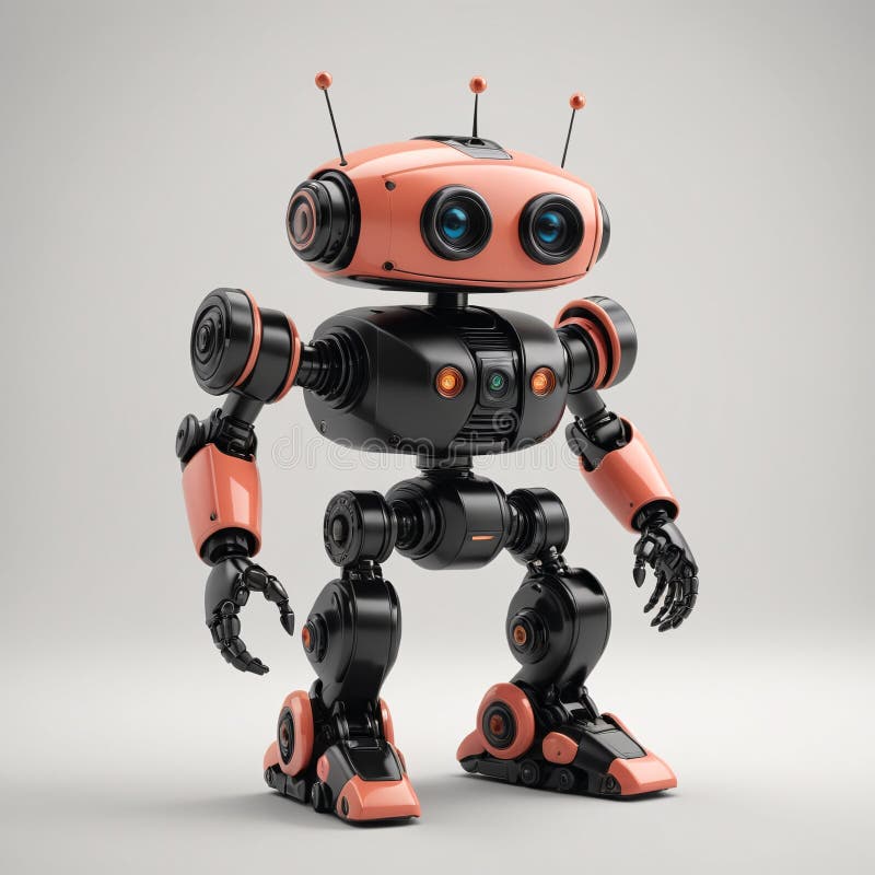 Minimalist Coral and Black Robot in Isolation on White Stock ...