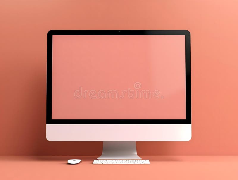 Minimalist Coral Desktop Setup: IMac, Keyboard, Mouse Stock ...