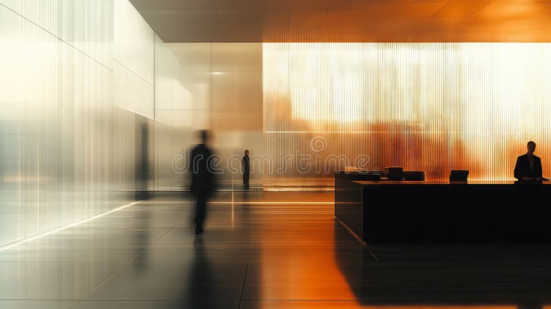 Minimalist Corporate Office with Blurred Figures Evoking Focus and ...