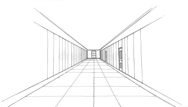 Minimalist Corridor Design, Perspective View, Modern Architecture ...