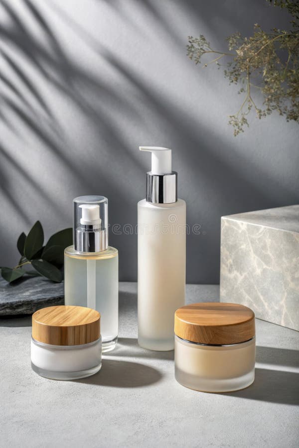 Minimalist Cosmetic Bottle Collection in Isolated Studio Setting with ...