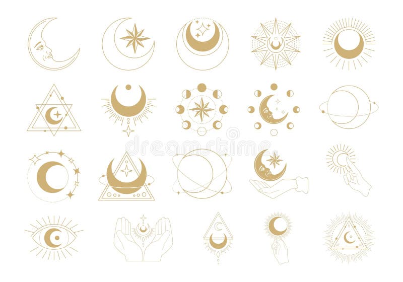 Minimalist Cosmic Moon Element Set Stock Vector - Illustration of ...