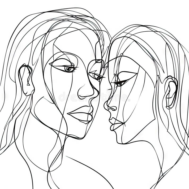 One Line Art Faces Couple Stock Illustrations – 211 One Line Art Faces ...