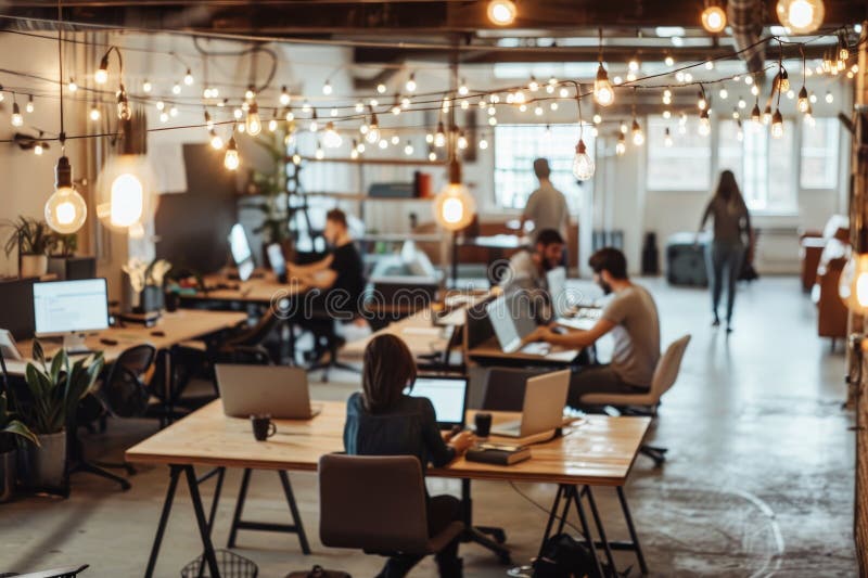 Minimalist Coworking Space with Communal Workstations. Stock ...