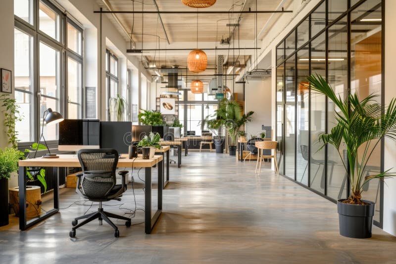 Minimalist Coworking Space with Communal Workstations. Stock Image ...