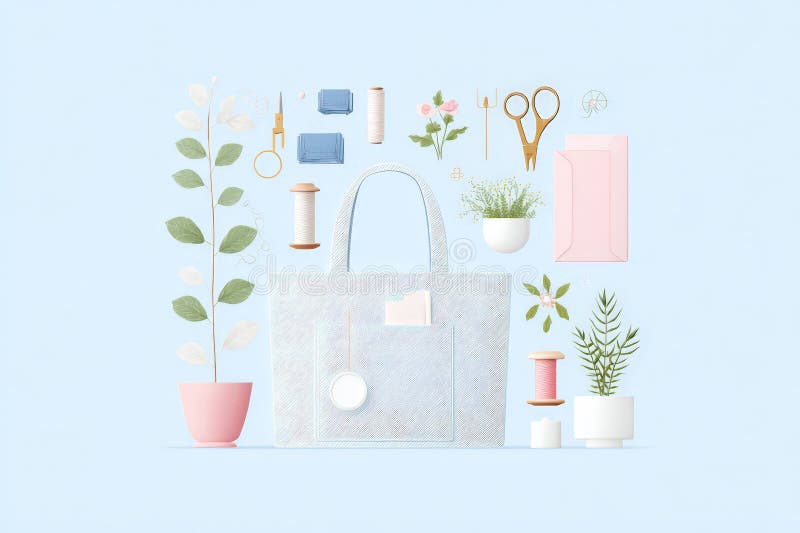 Minimalist Crafting Tools and Plants with Soft Pastel Aesthetic Design ...