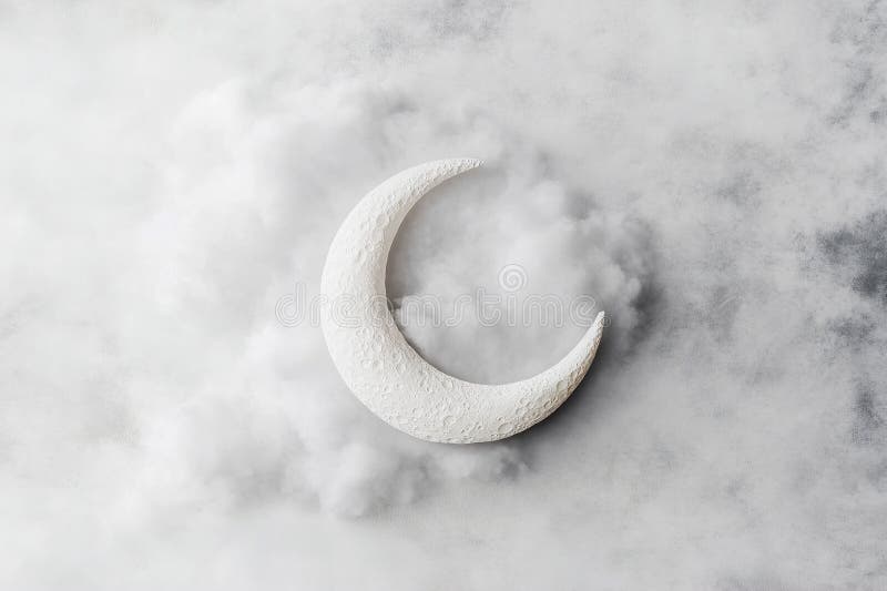 A Minimalist Crescent Moon Floats among Soft, Abstract Cloud-like ...