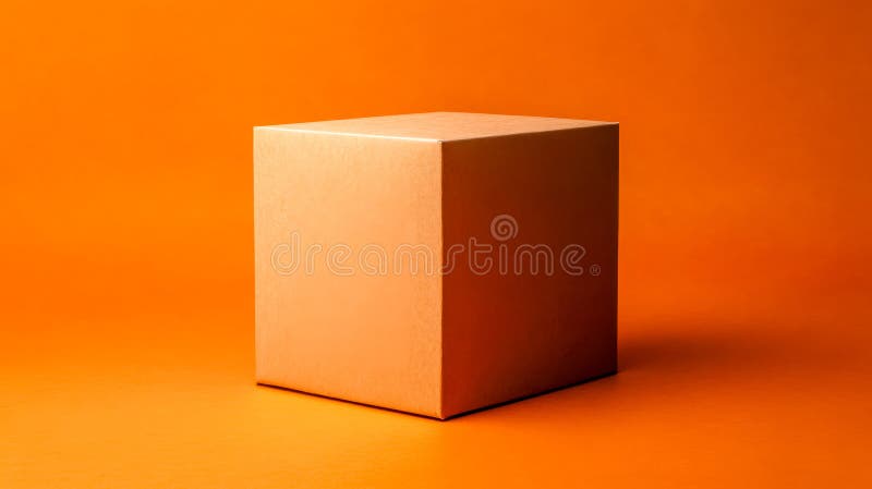 Minimalist Cube Shaped Cardboard Gift Box Resting on Bright Orange ...